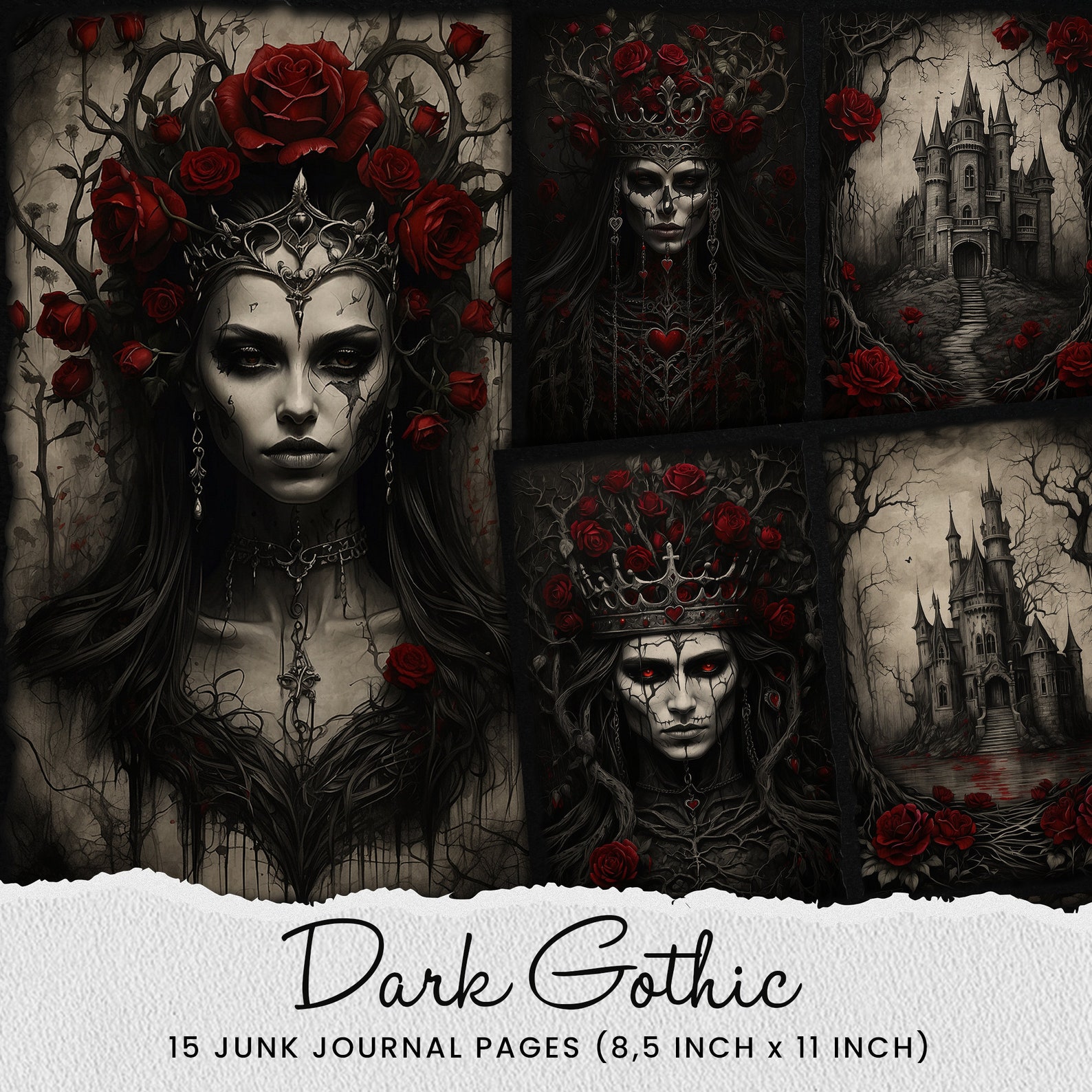 Dark Gothic Junk Journal Pages, Dark Gothic Prince, Dark Queen, Gothic ...