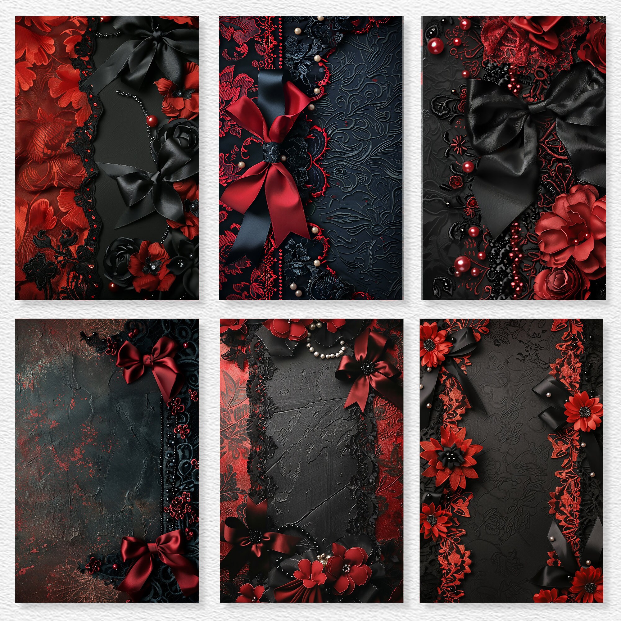 Gothic Lace Flowers Paper: Dark Red Collage Printable (digital Download ...