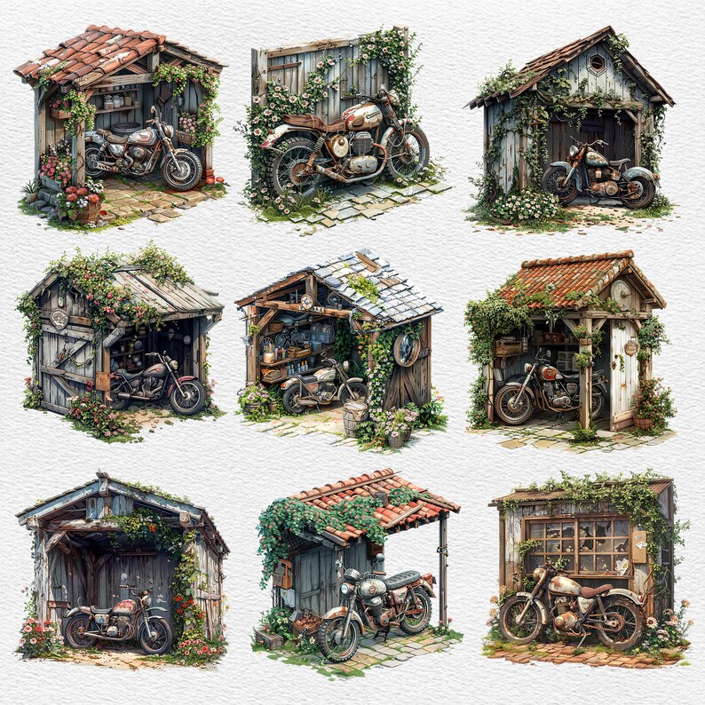62 Rusty Motorcycle Clipart: Vintage Bike Graphics (digital Download ...