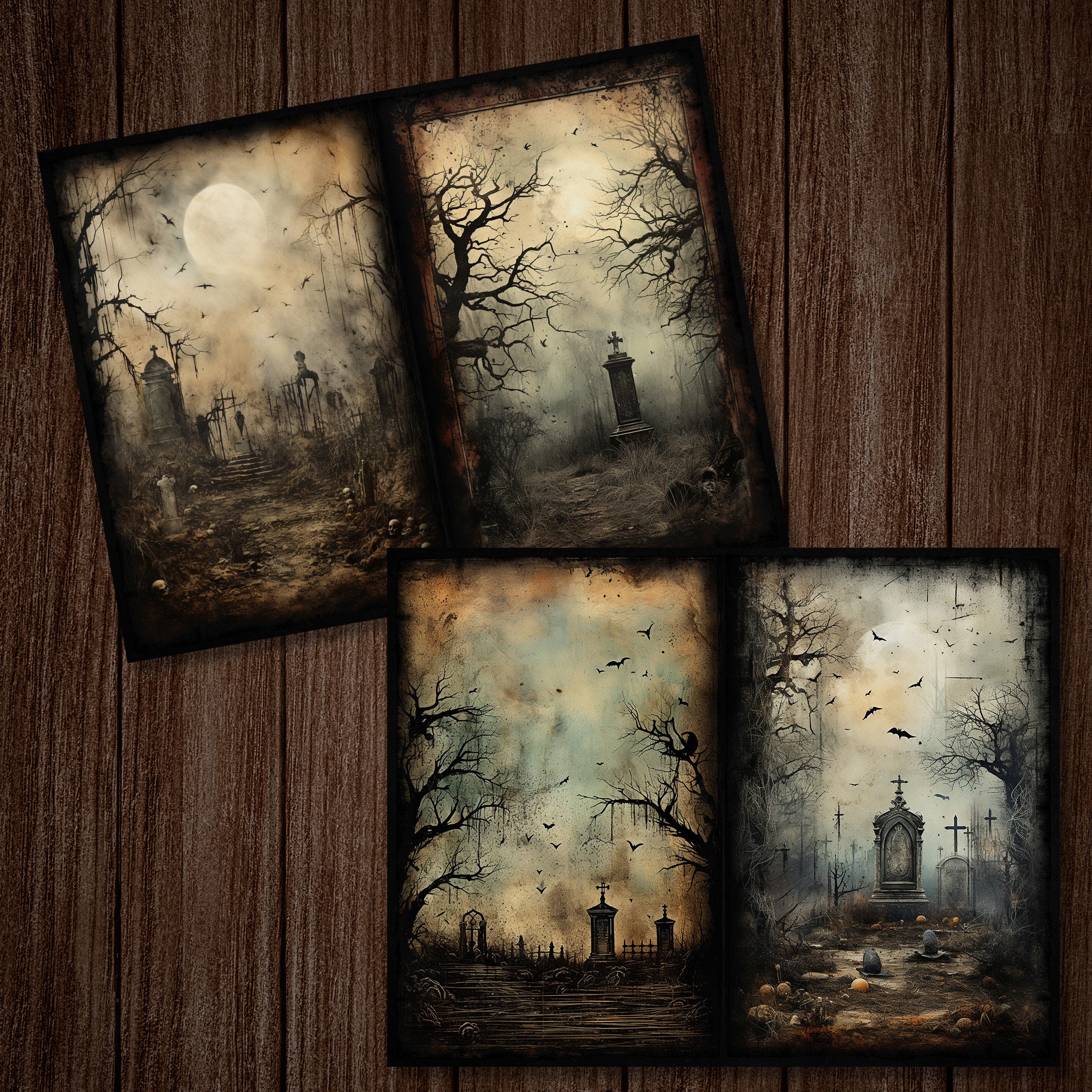 Gothic Graveyard Junk Journal Page, Gothic Cemetery, Dark Creepy ...