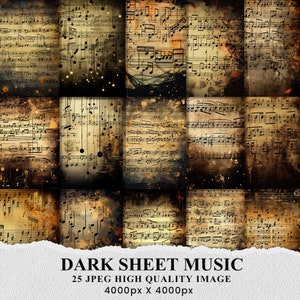 Old Sheet Music Printable Paper, Dark Sheet Music Textures Printable ...