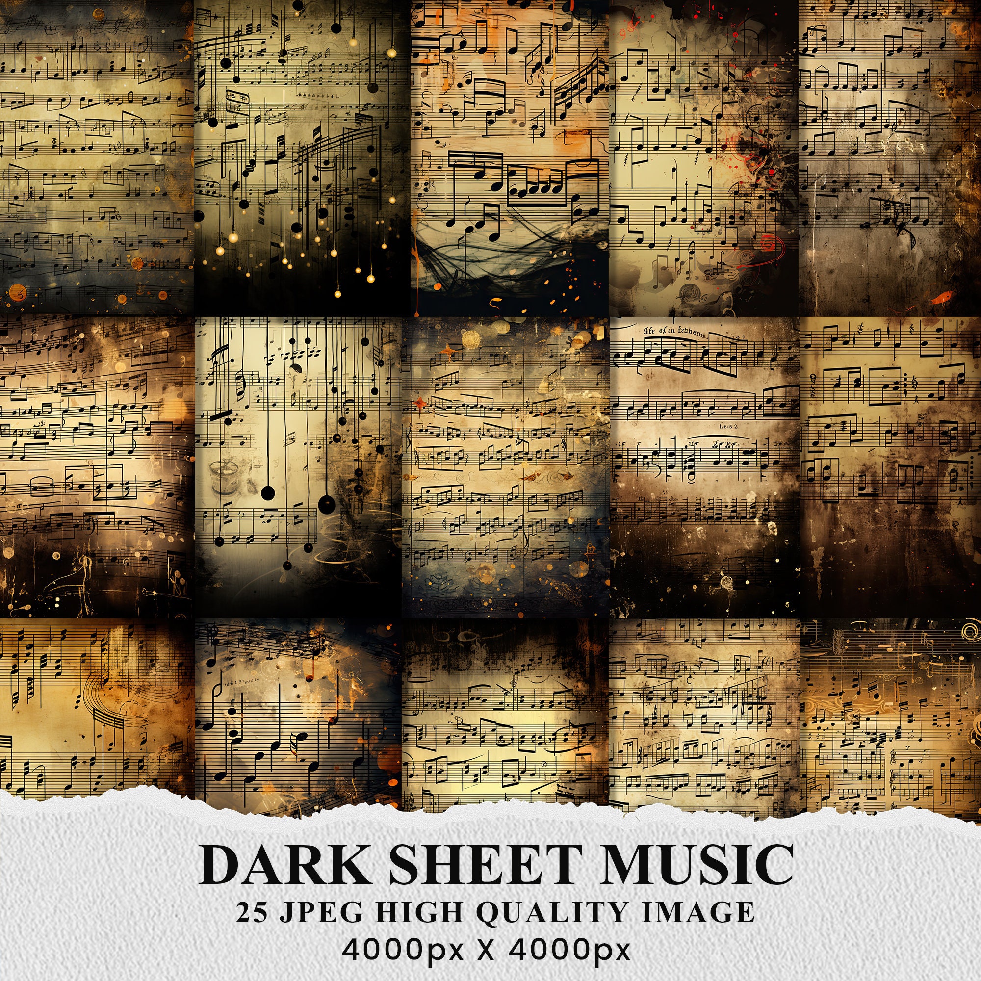 Old Sheet Music Printable Paper, Dark Sheet Music Textures Printable ...