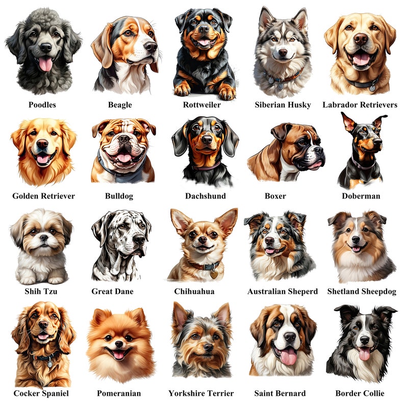 Dog Clipart, Dog Breeds Clipart, Cute Dog, Dog Poster - Etsy