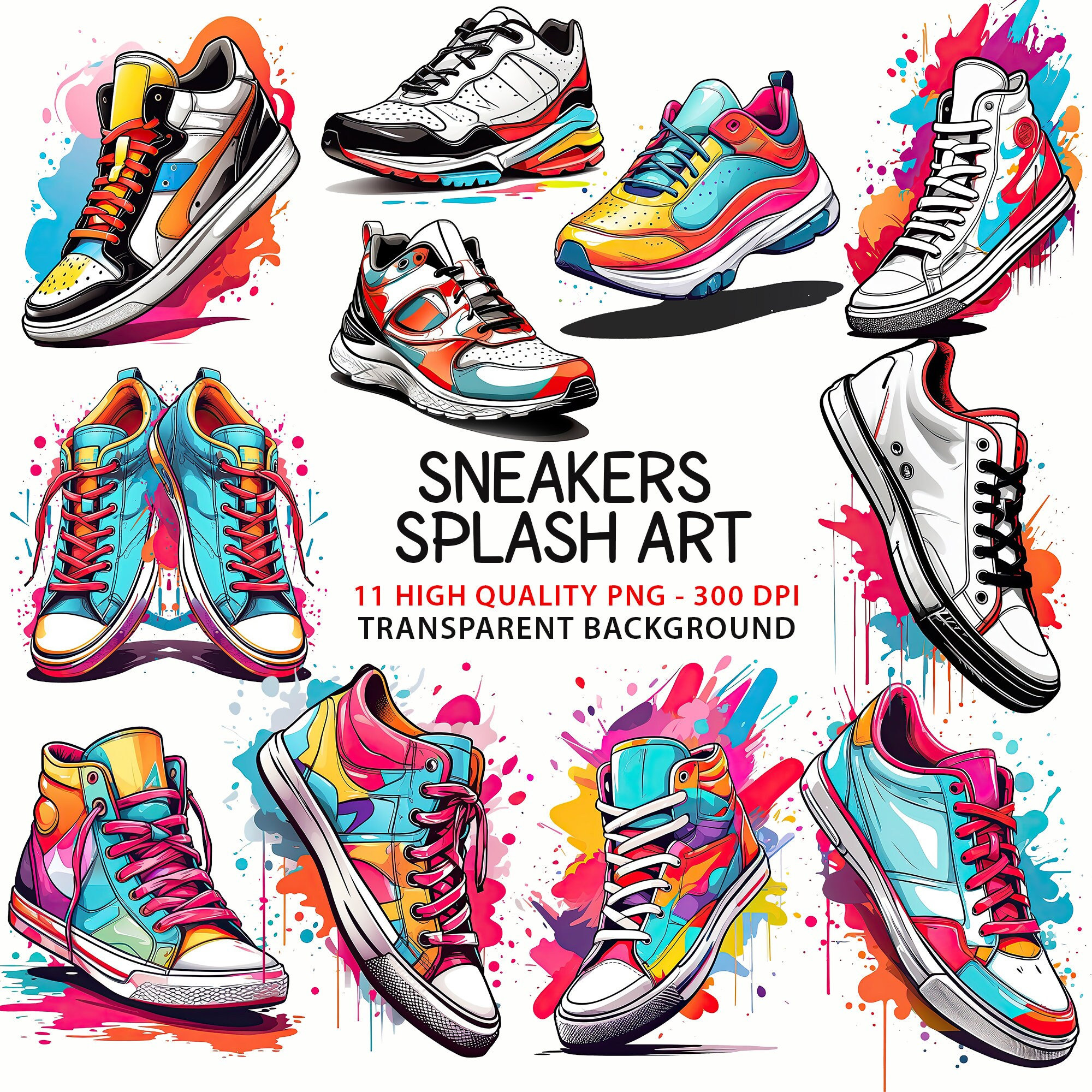 Sneakers Splash Art Clipart, Colorful Shoes (PNG Files) - Etsy