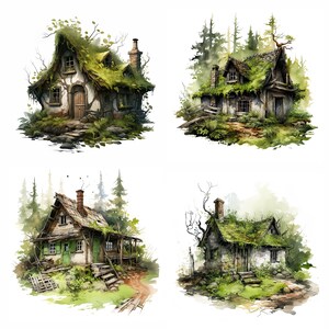 Watercolor Mossy Cottage , 25 Old Mossy Cottage Clipart Bundle Jpgs ...