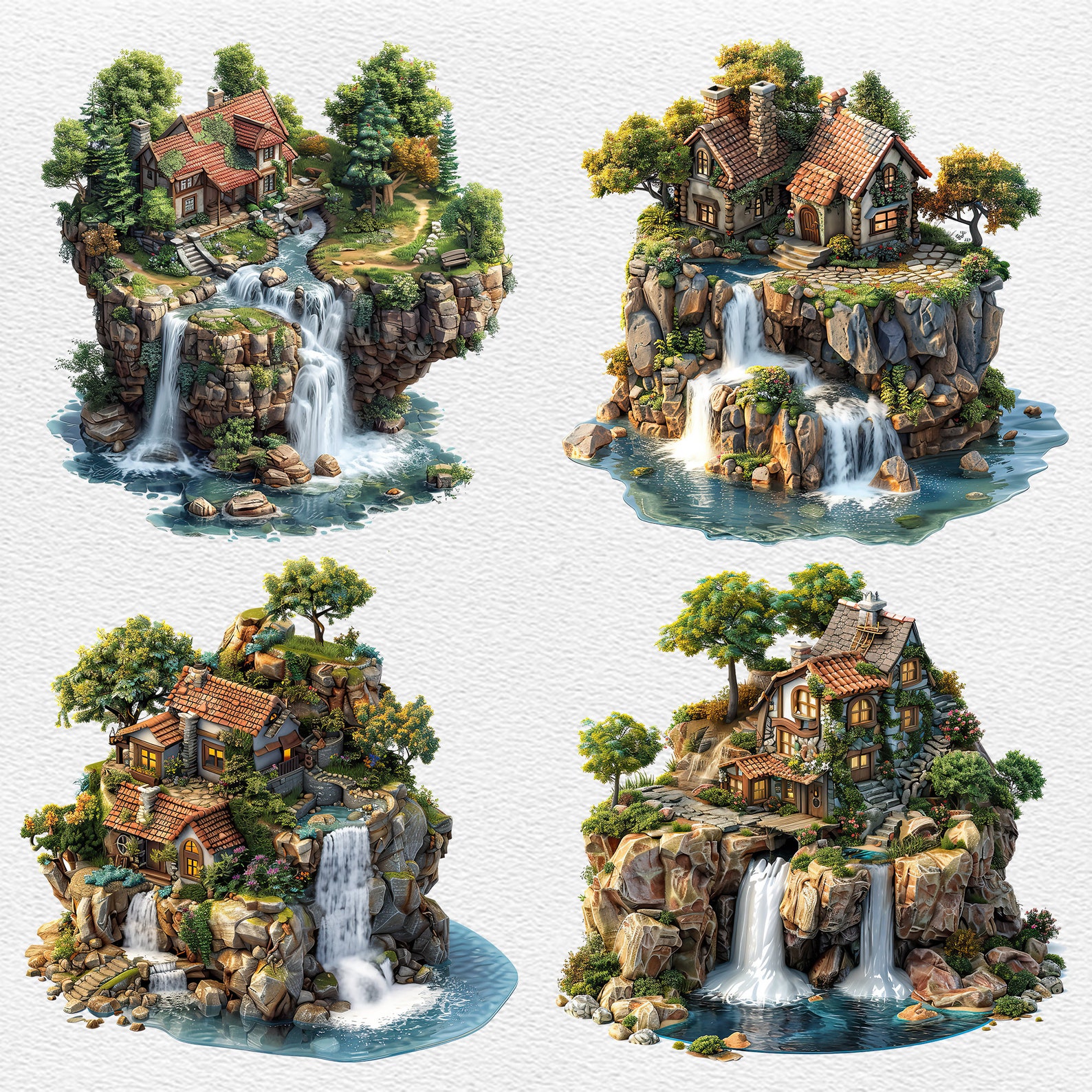 Cottage Island Clipart: 36 Floating House Pngs (digital Download) - Etsy