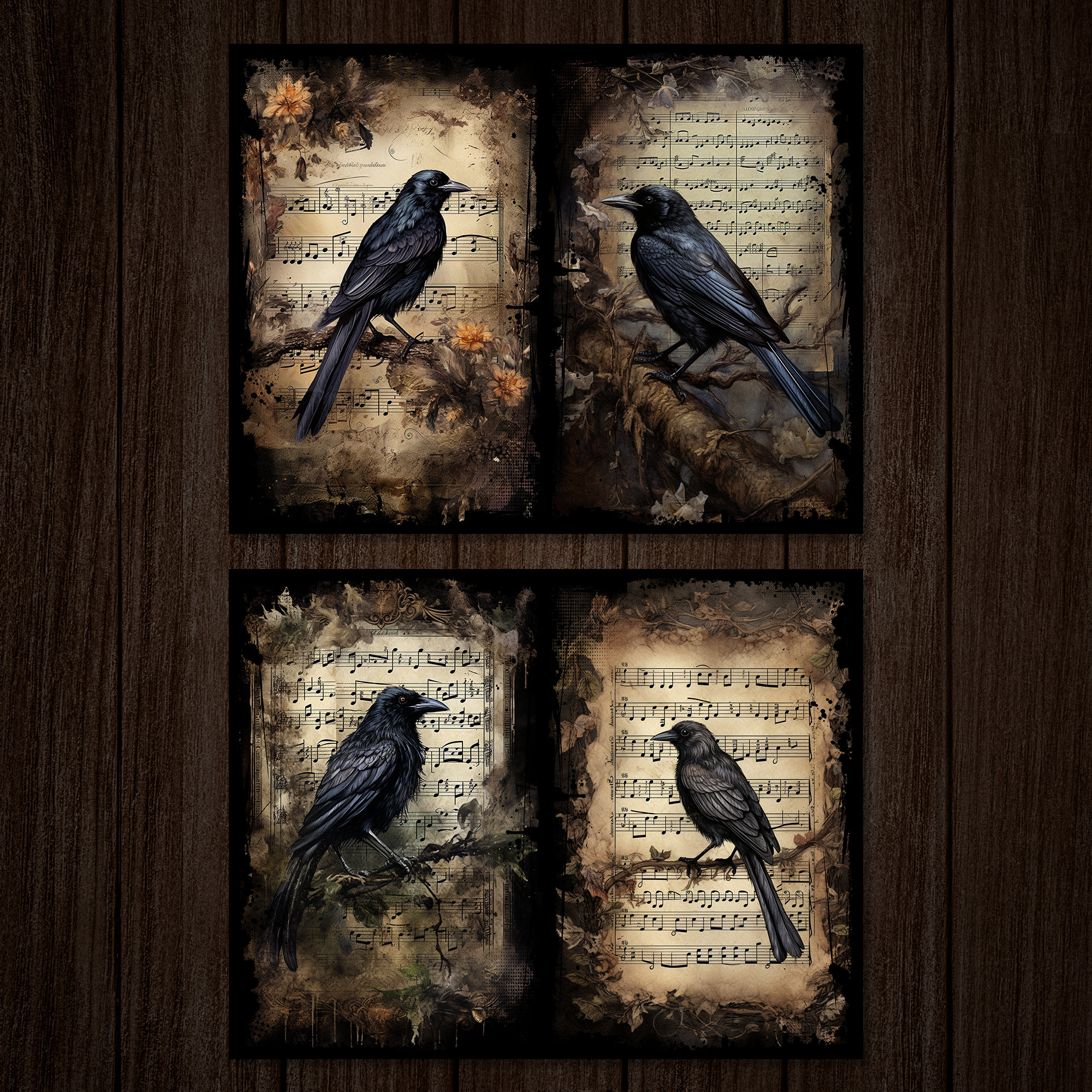 Black Raven Crow Sheet Music Junk Journal Page, Raven Sheet Music ...