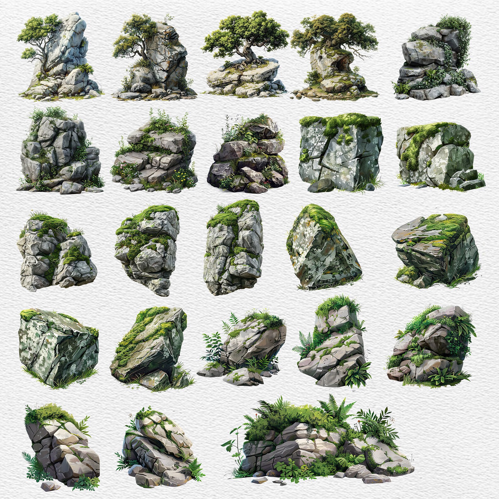 218 Mossy Rocks Watercolor Clipart: Stone Boulders (digital Download ...