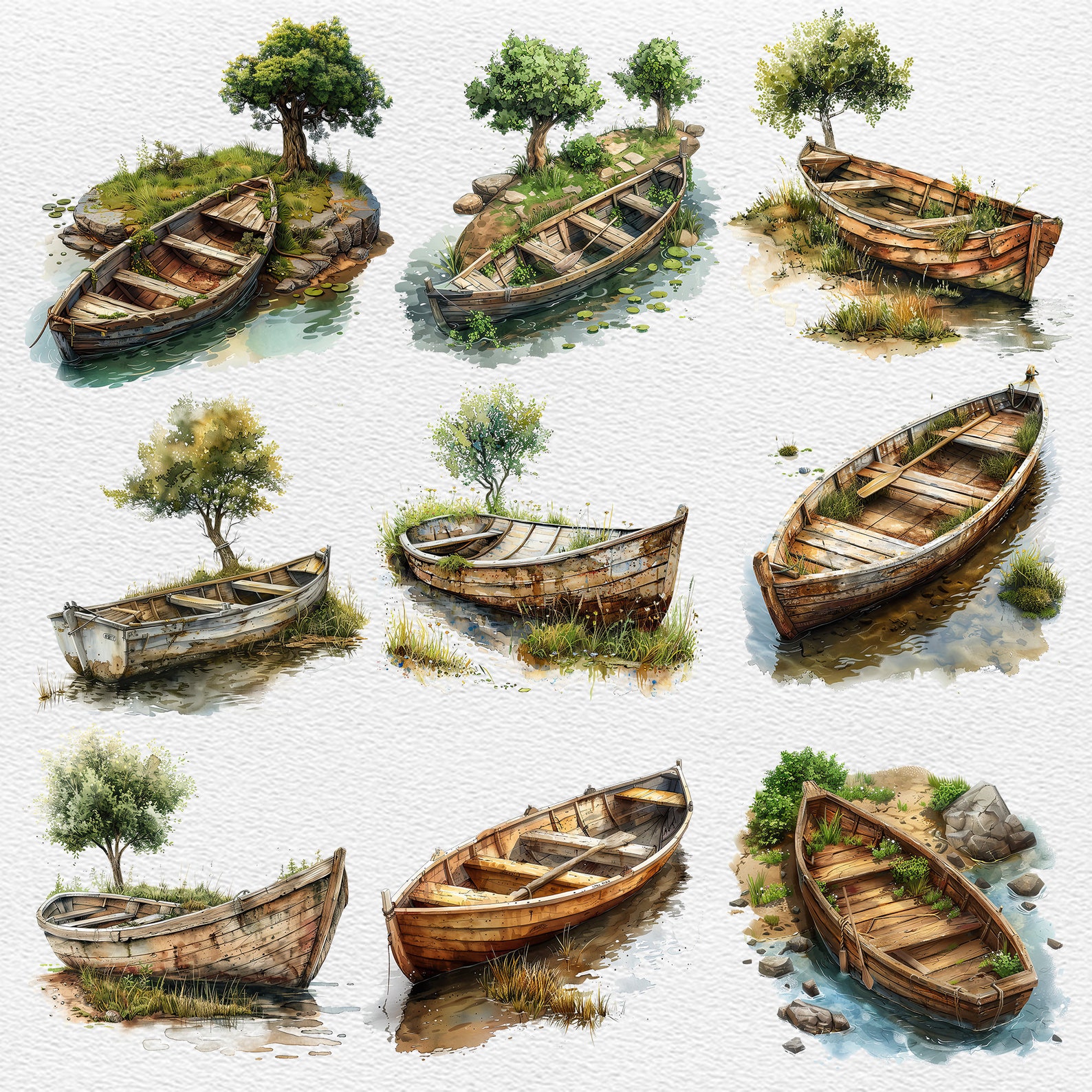 Canoe Clipart, 39 Canoe Watercolor Clipart, Woodland Canoe, Abandoned ...