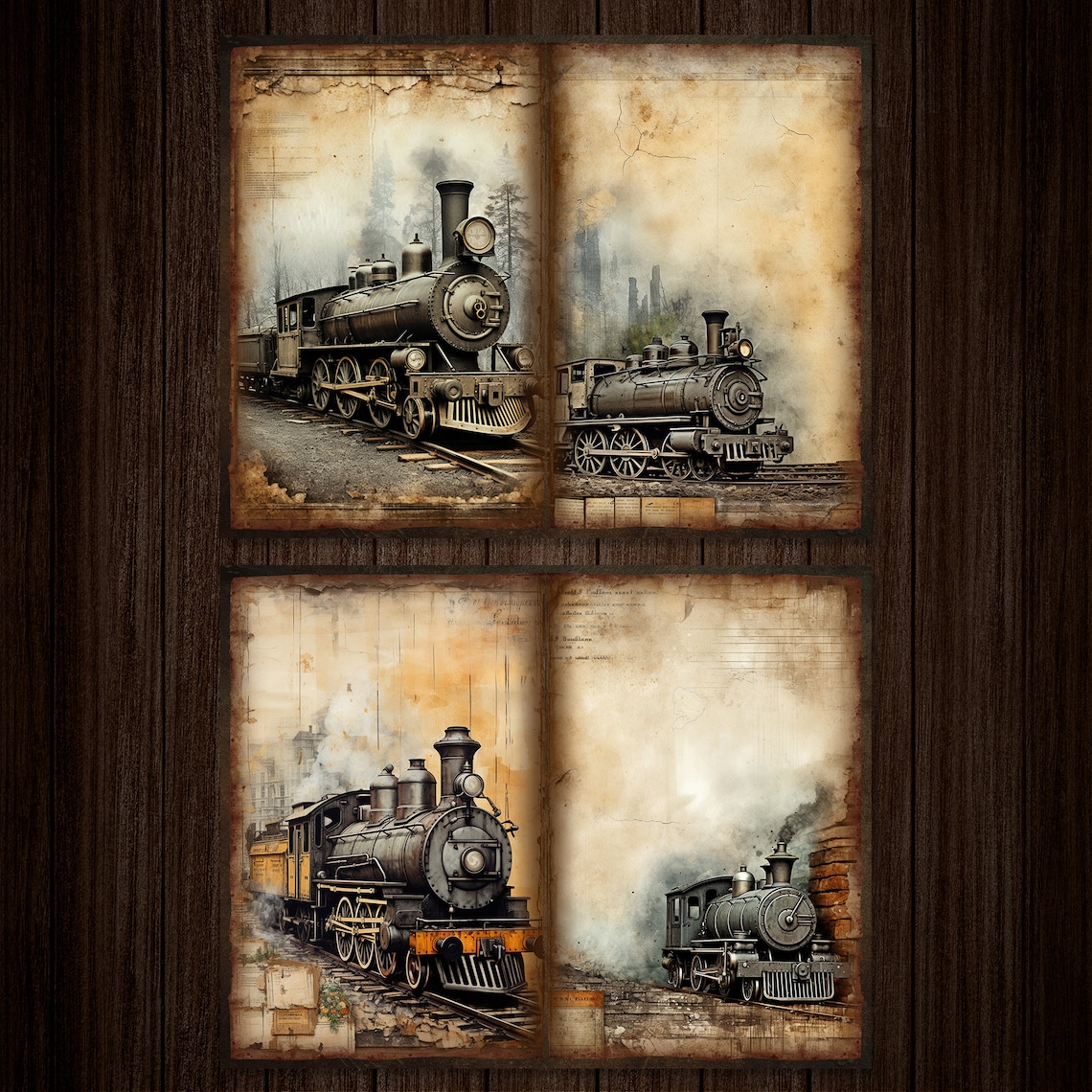 Old Train Junk Journal Page, Old Steam Train, Locomotive, Old Steam ...