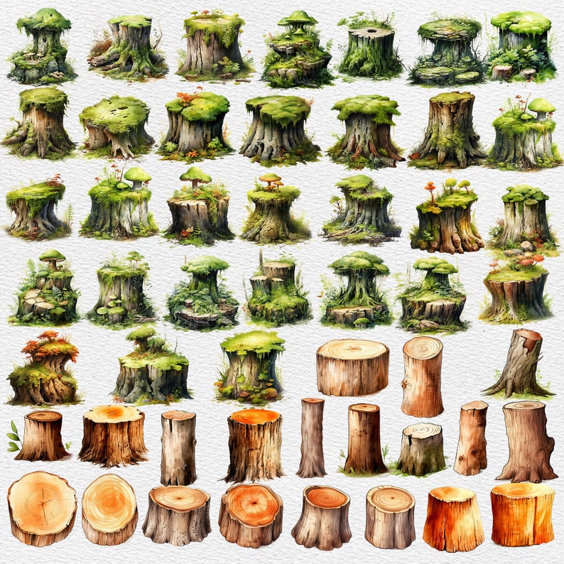 Tree Stump Watercolor, 302 Watercolor Tree Trunk, Tree Stump Bundle ...