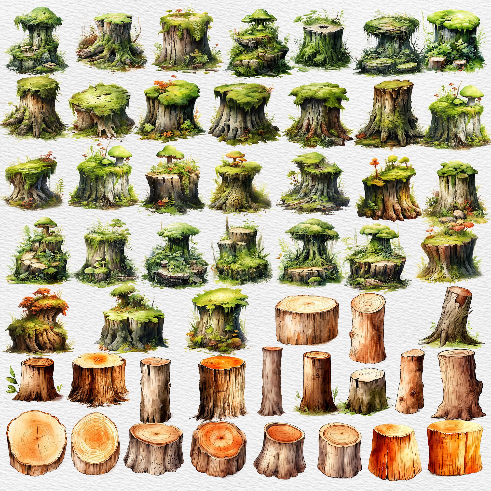 Tree Stump Watercolor, 302 Watercolor Tree Trunk, Tree Stump Bundle ...
