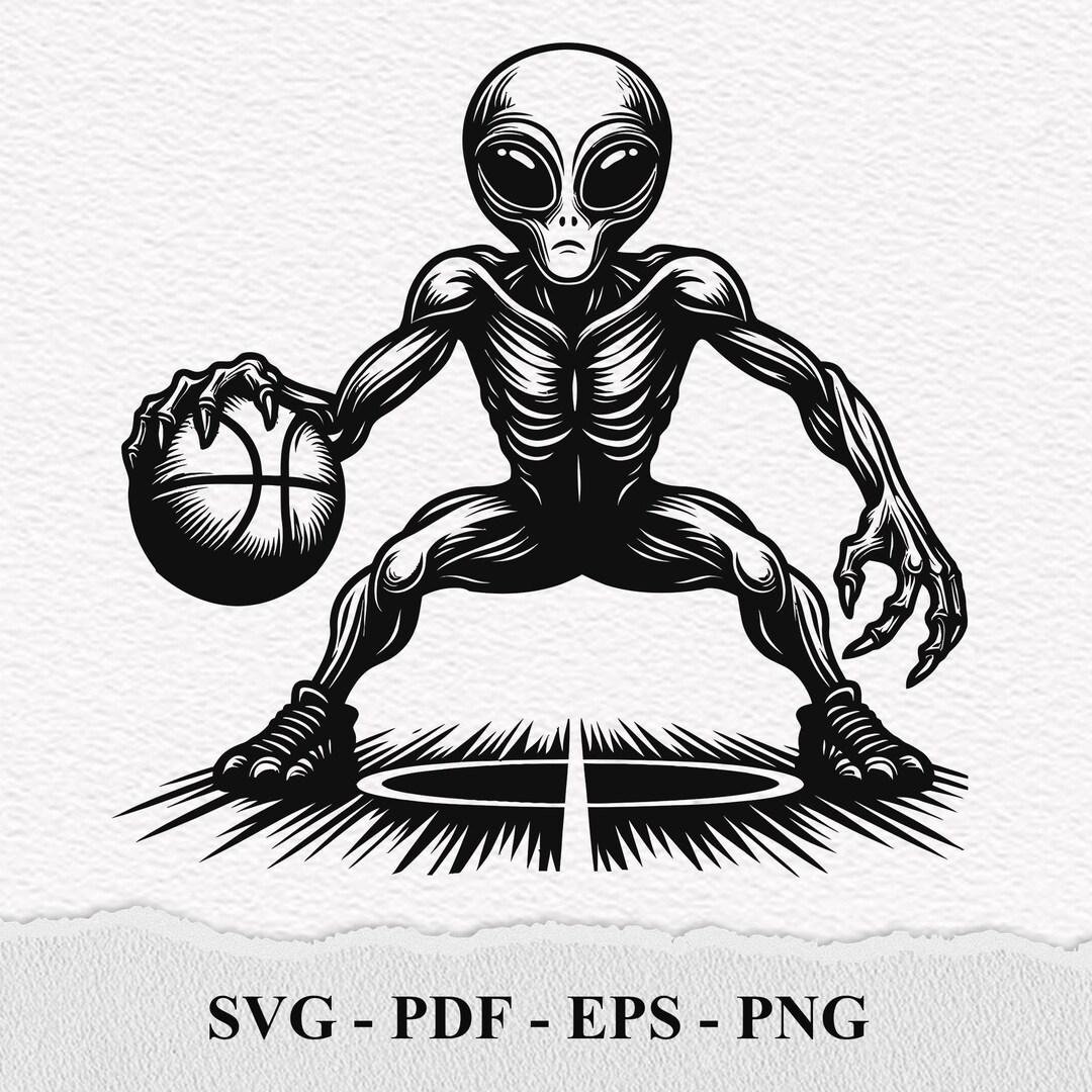 Alien SVG, Alien Playing Basketball SVG, Playful Alien Svg, Space SVG ...