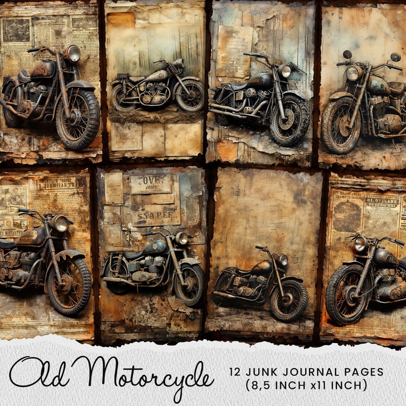 Old Classic Motorcycle Junk Journal Page, Classic Motorcycle, Old ...