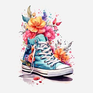 Shoes Sneakers and Flowers Clipart, Shoes Flower Clipart - Etsy