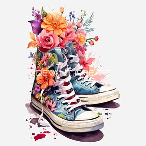 Shoes Sneakers and Flowers Clipart, Shoes Flower Clipart - Etsy