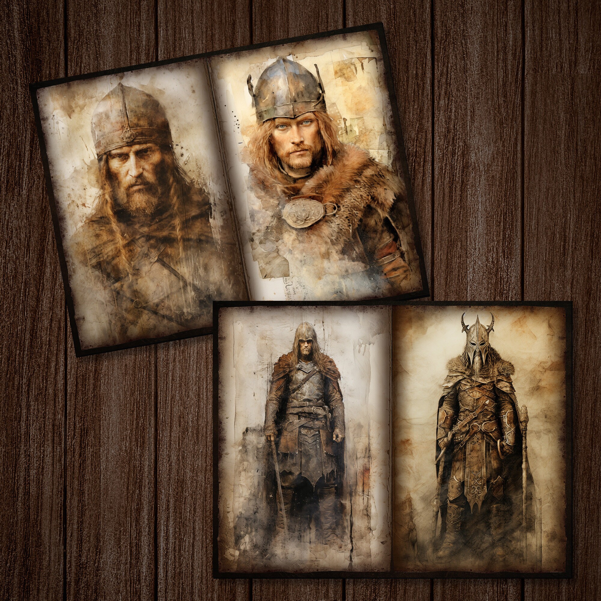 Viking Warrior Junk Journal Page, Viking Watercolor Clipart, Norse ...