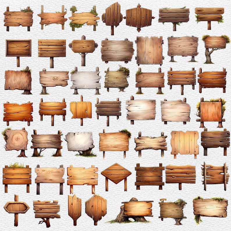 Wooden Sign Watercolor Clipart, 312 PNG Wooden Sign, Wood Sign ...