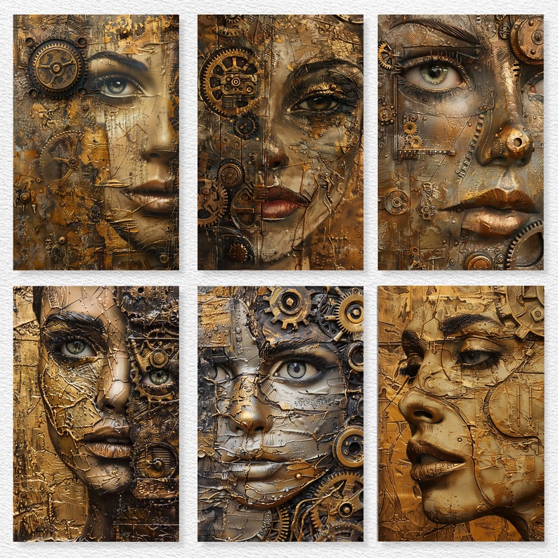 Steampunk Lady Junk Journal Single Page, Gold Steampunk Half Paper ...