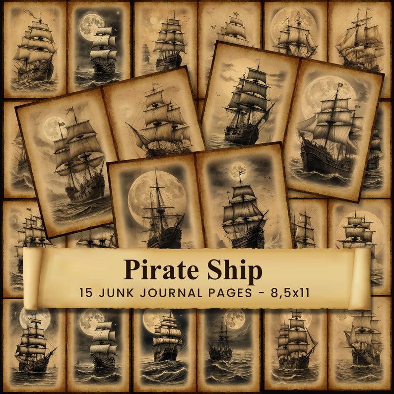Pirate Ship Junk Journal Pages: Vintage Nautical Ephemera (digital ...