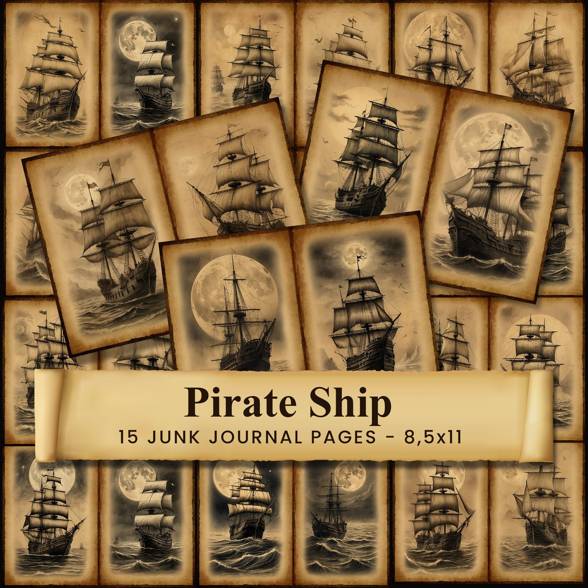 Pirate Junk Journal Pages, Old Ship Printable, Pirates Ship Digital ...