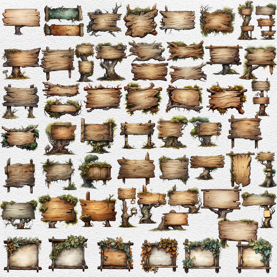 Wooden Sign Watercolor Clipart, 312 PNG Wooden Sign, Wood Sign ...