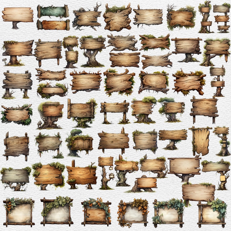 Wooden Sign Watercolor Clipart, 312 PNG Wooden Sign, Wood Sign ...