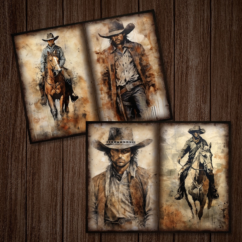 Western Cowboy Junk Journal Page, Cowboy Watercolor Clipart, Cowboy ...