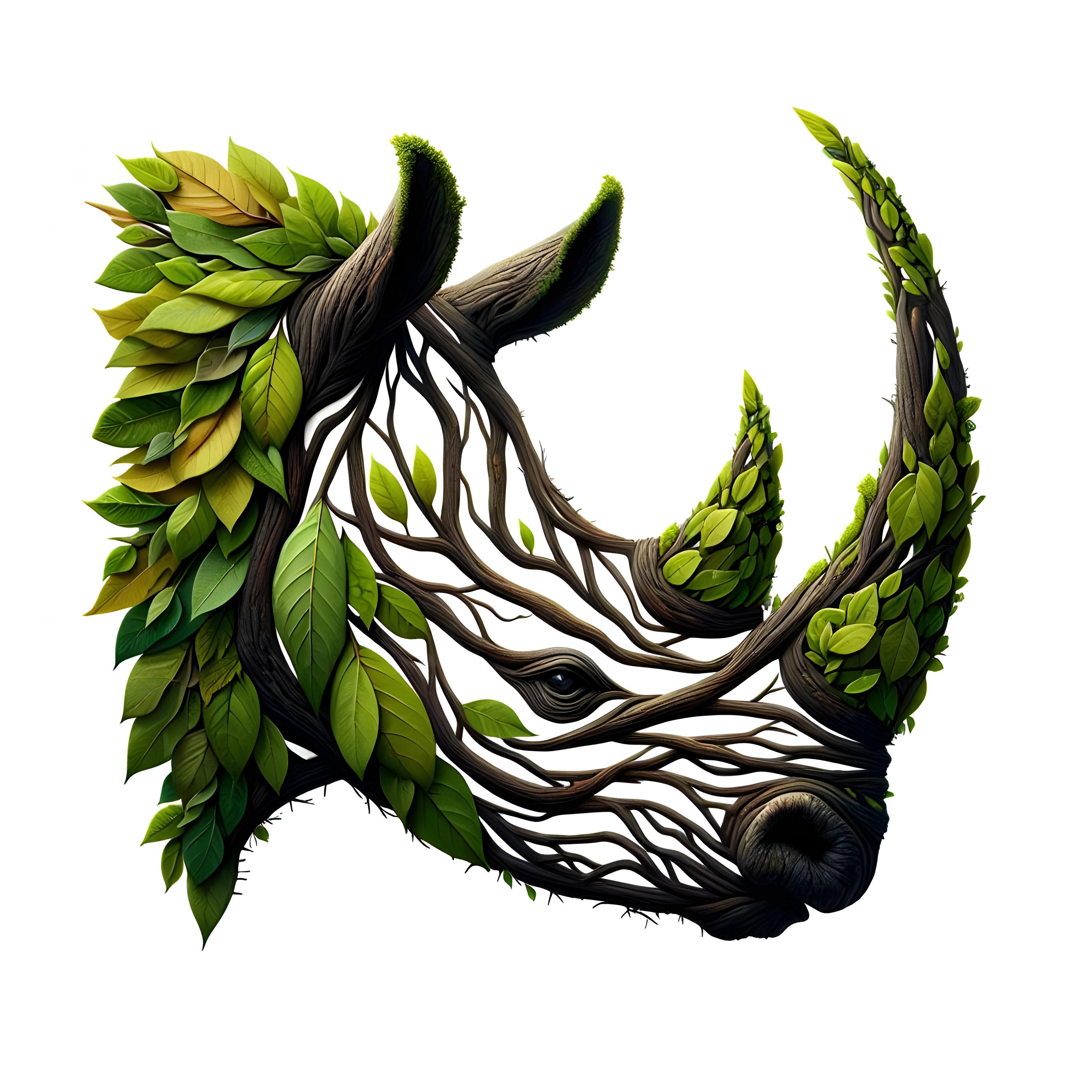 Rhino Clipart, Rhino Roots Twigs, Rhino Nature, Leaf Branch Rhino ...