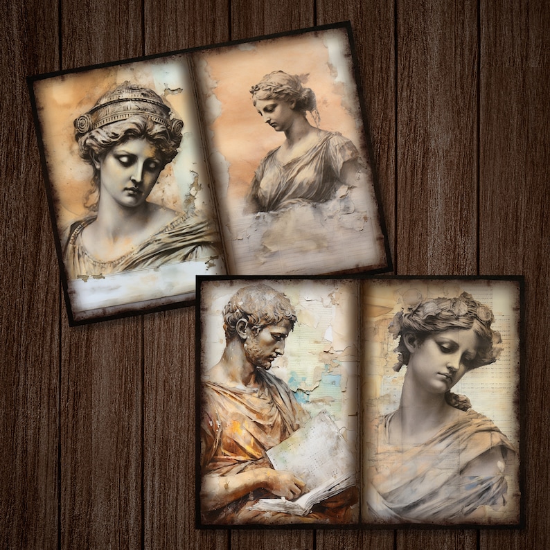 Greek Statue Junk Journal Page, Greek Mytology, Ancient Statue, Ancient ...