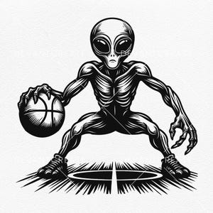 Alien SVG, Alien Playing Basketball SVG, Playful Alien Svg, Space SVG ...