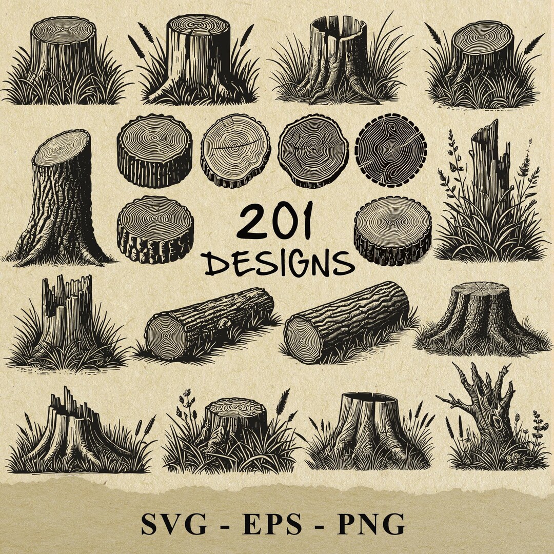 Tree Stump Vintage Vector Illustration, Wooden Logs, Tree Slice Wood ...
