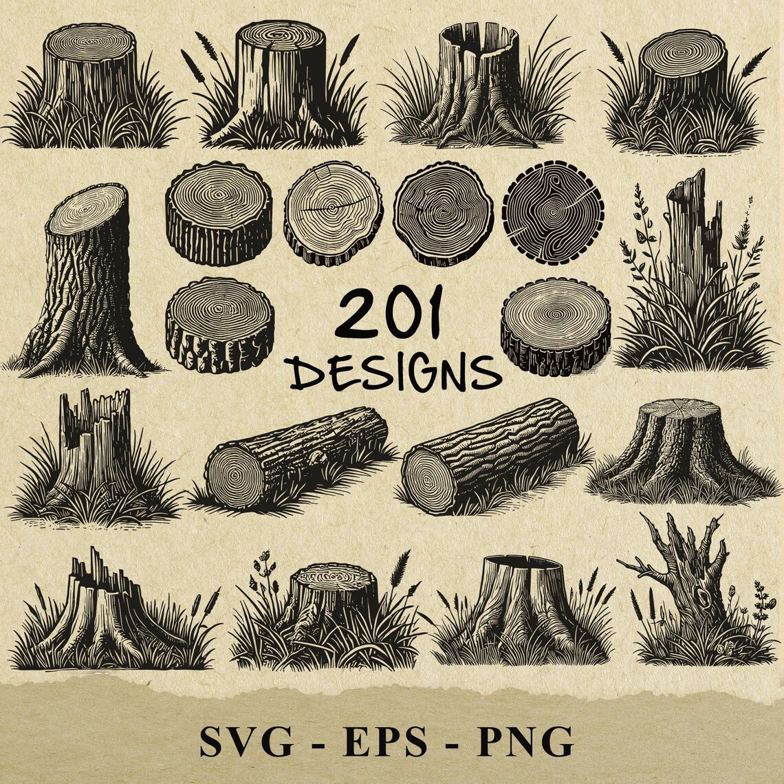 Tree Stump SVG Bundle: Rustic Wood Slice Clipart (200+ Designs) - Etsy