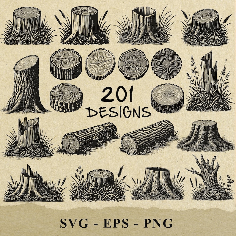 Tree Stump SVG Bundle: Rustic Wood Slice Clipart (200+ Designs) - Etsy