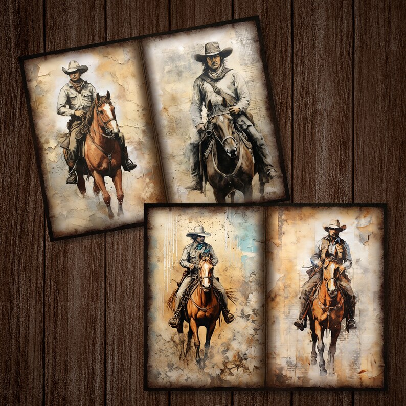 Western Cowboy Junk Journal Page, Cowboy Watercolor Clipart, Cowboy ...