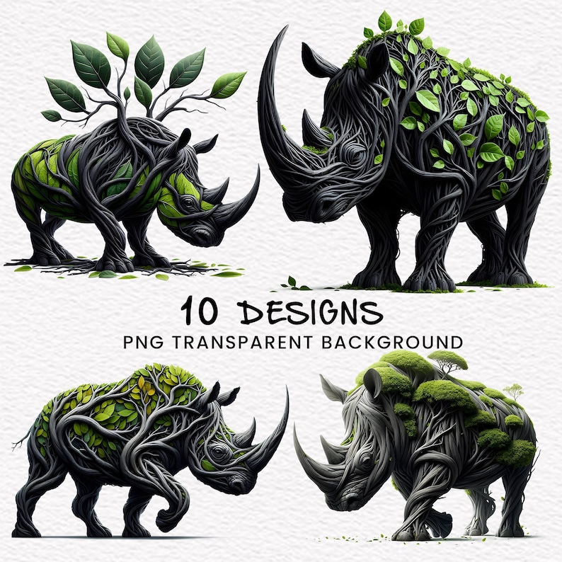 Rhino Clipart, Rhino Roots Twigs, Rhino Nature, Leaf Branch Rhino ...
