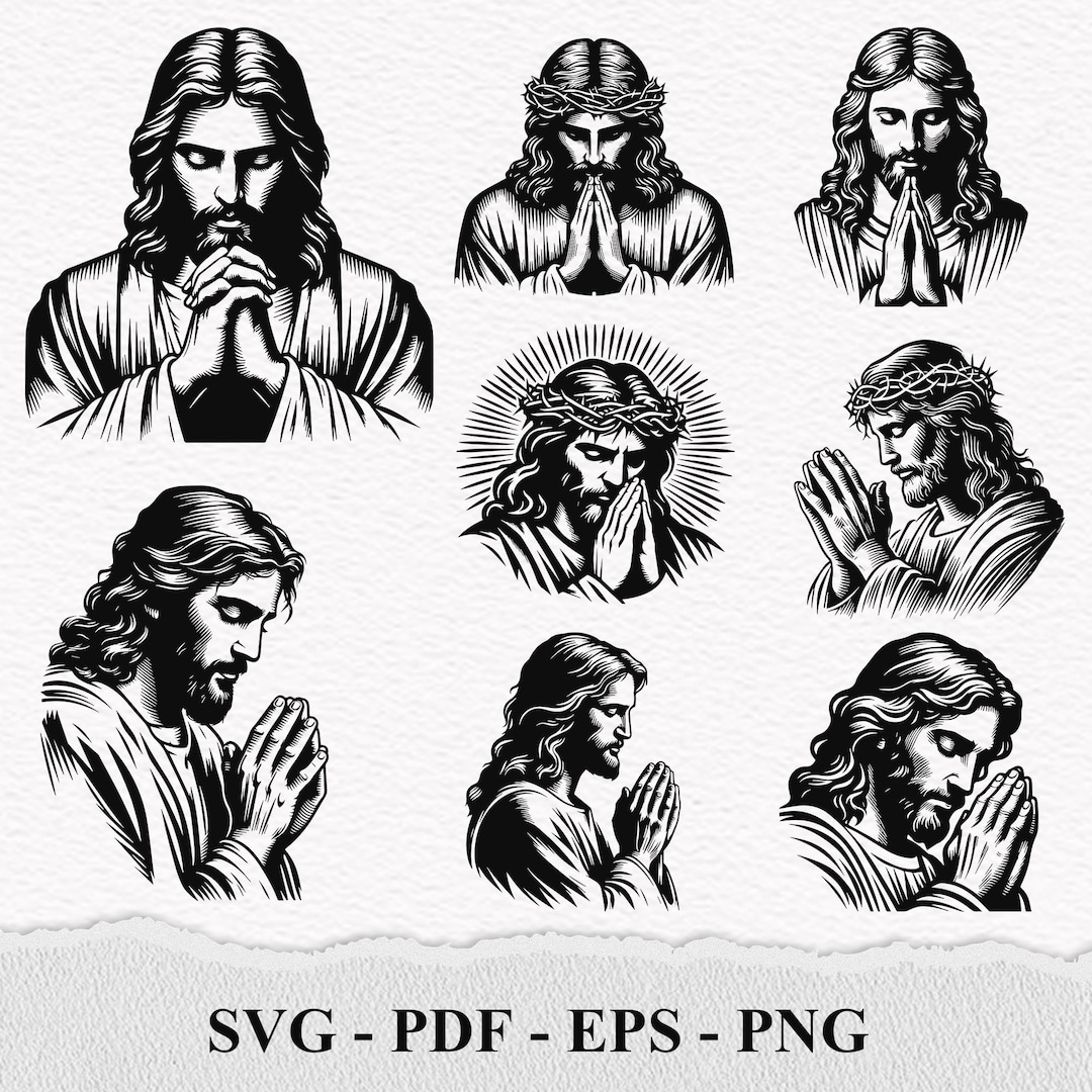 Jesus Praying SVG Bundle: Vintage Christian Clipart (digital Download ...