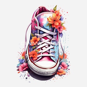 Shoes Sneakers and Flowers Clipart, Shoes Flower Clipart - Etsy