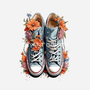 Shoes Sneakers and Flowers Clipart, Shoes Flower Clipart - Etsy