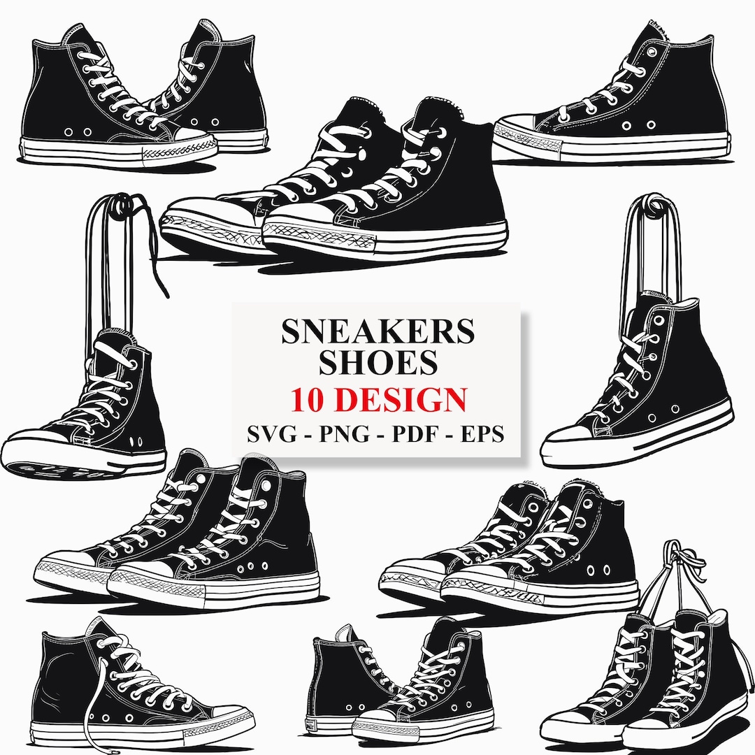 Sneakers Shoes SVG Clipart: Silhouette Cut Files (10 Designs) - Etsy