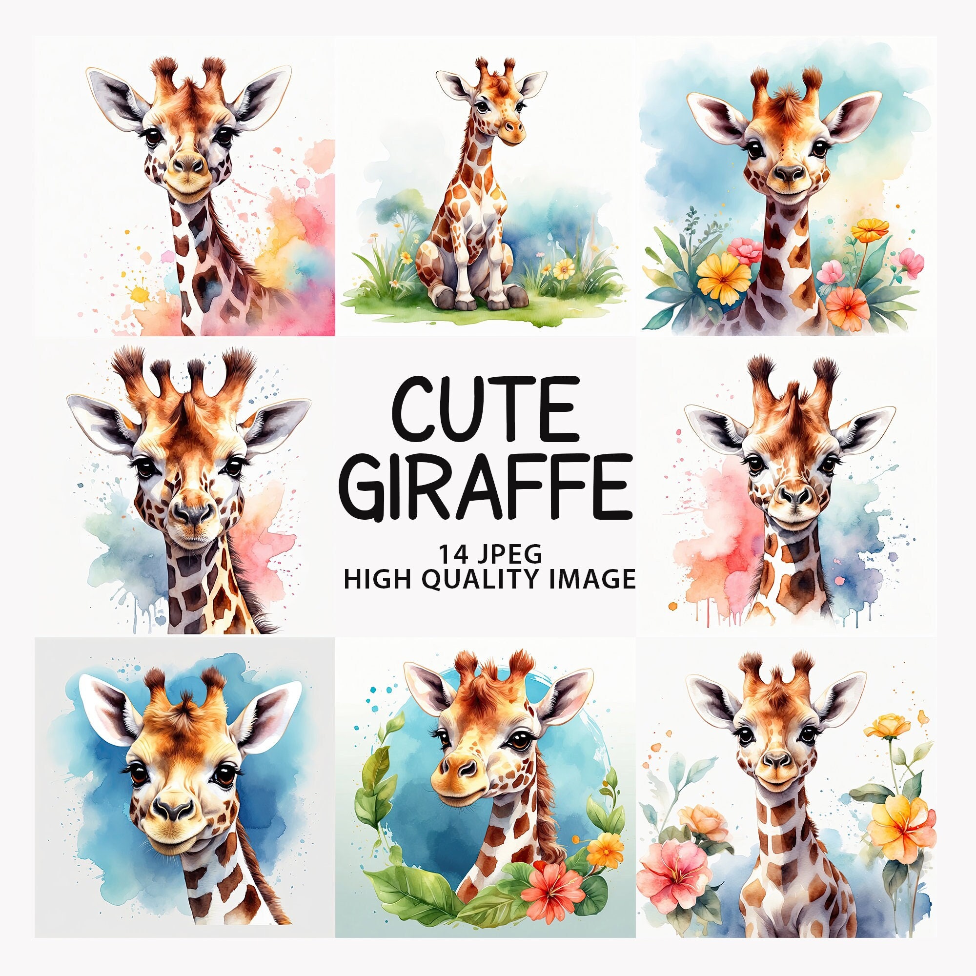 Cute Giraffe Watercolor Clipart Giraffe Head - Etsy