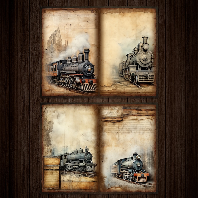 Old Train Junk Journal Page, Old Steam Train, Locomotive, Old Steam ...