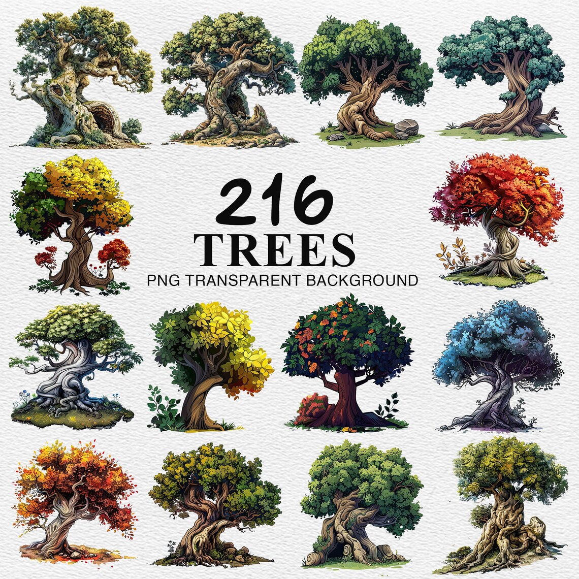 Trees Watercolor, 216 Tree Watercolor, Medieval Trees Bundle Clipart ...