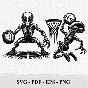 Alien SVG, Alien Playing Basketball SVG, Playful Alien Svg, Space SVG ...