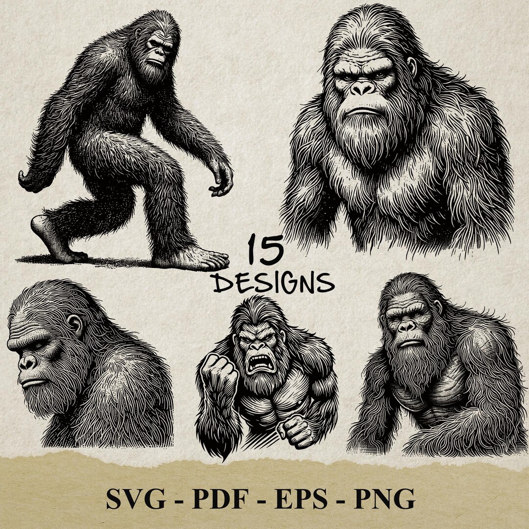 Bigfoot Illustration Vector Bundle, Bigfoot SVG, Angry Bigfoot, Vintage ...
