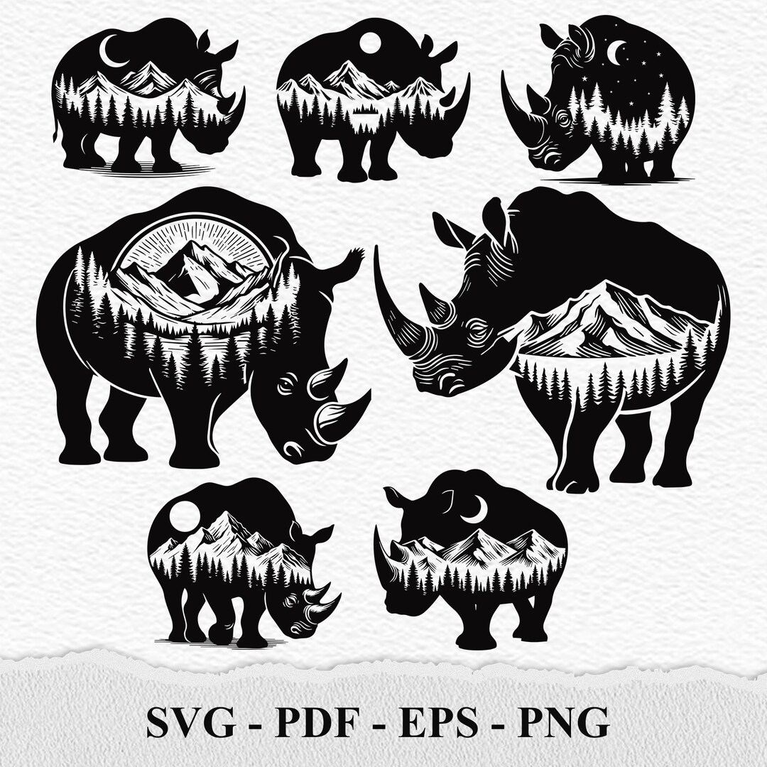 Rhinoceros Mountain Forest SVG, Rhinoceros Head Svg, Rhinoceros Svg ...