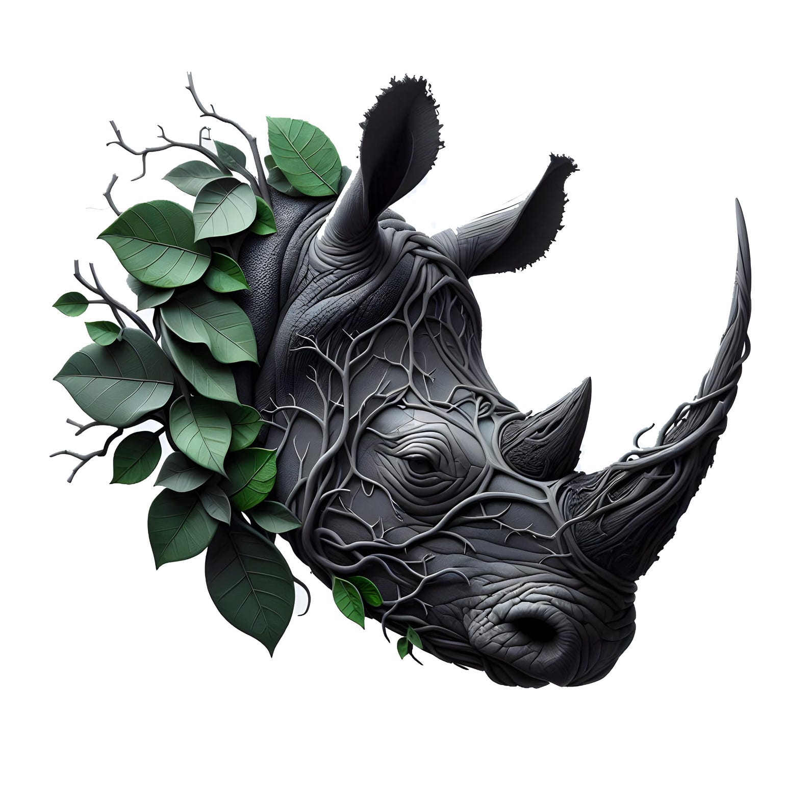 Rhino Clipart, Rhino Roots Twigs, Rhino Nature, Leaf Branch Rhino ...