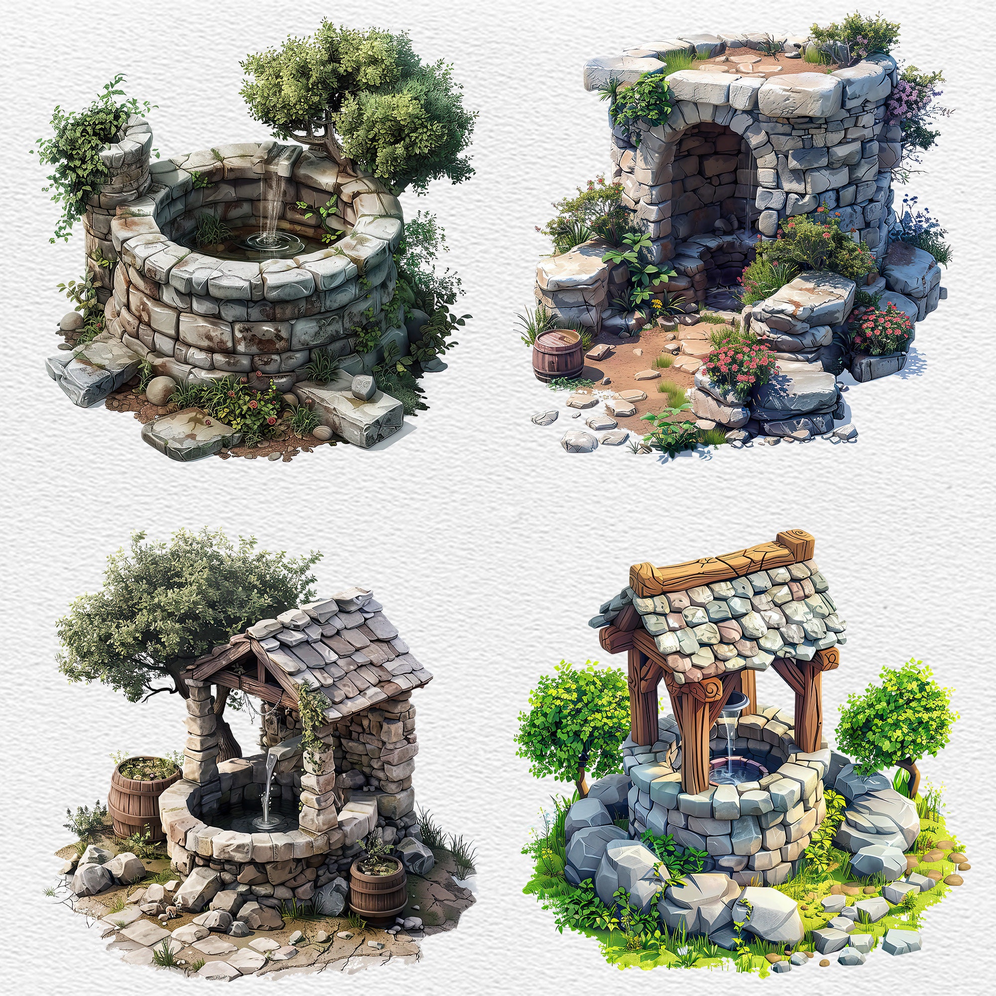 Old Well Watercolor, 29 Old Water Well Clipart, Rustic Old Stone Well ...