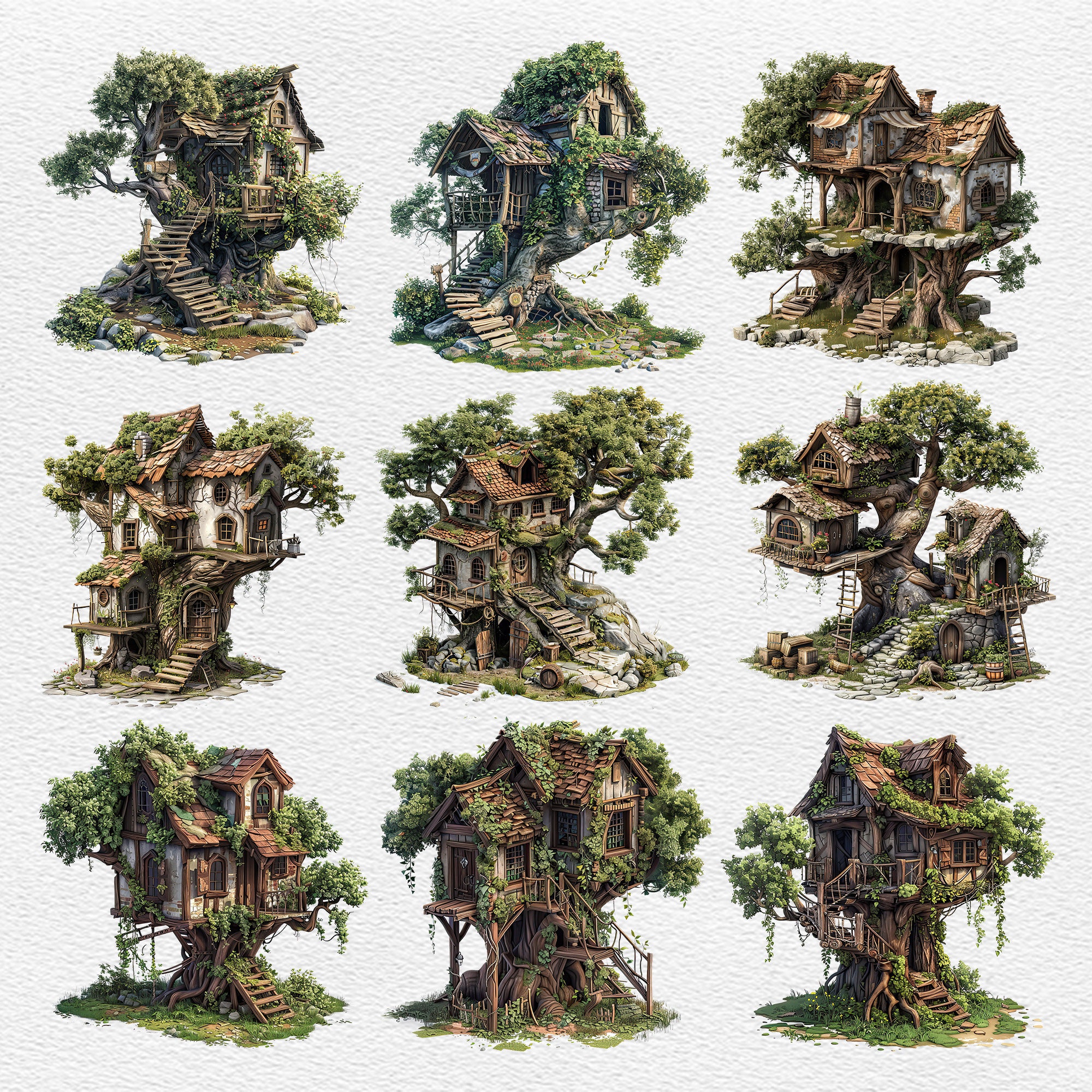 Tree House Watercolor, 65 Tree Cottage Clipart, Forest House, Tree ...