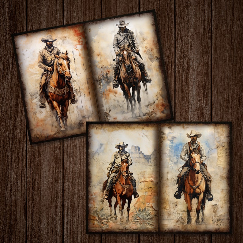 Western Cowboy Junk Journal Page, Cowboy Watercolor Clipart, Cowboy ...